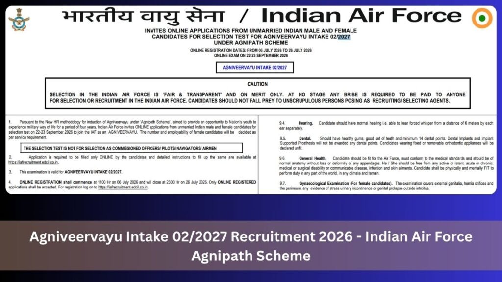 Agniveervayu Intake 02/2027 Recruitment 2026 – Indian Air Force ...