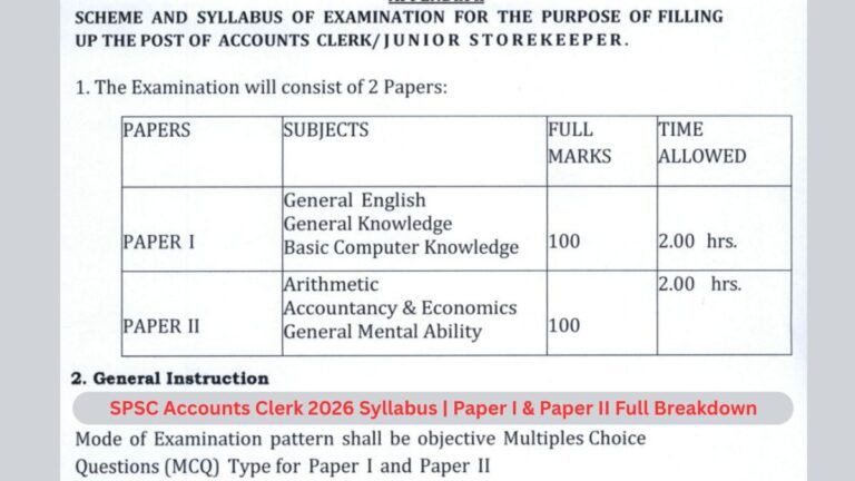 SPSC Accounts Clerk 2026 Syllabus | Paper I & Paper II Full Breakdown